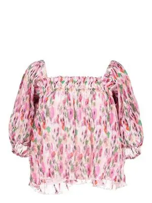 GANNI Floral-print Smock Top - Pink