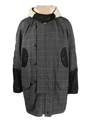 Junya Watanabe Checked Patchwork Mid-length Coat - Grey