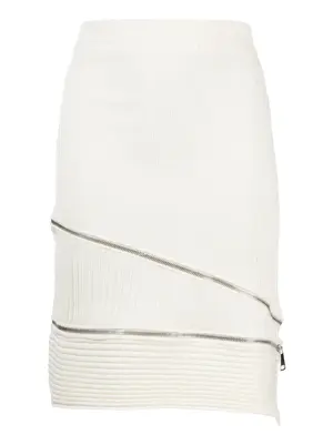 ANDREĀDAMO Ribbed Asymmetric Midi Skirt - White