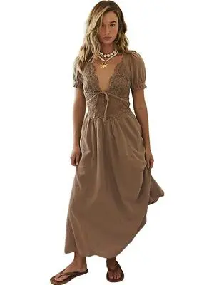 Free People Lace Midi Dress - Dusted Cocoa