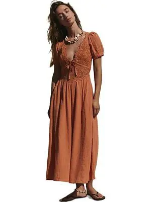 Free People Lace Midi Dress - Sun Bake