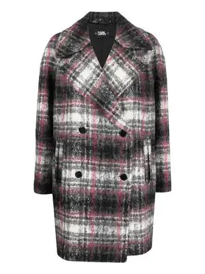Karl Lagerfeld Check Double-breasted Coat - Grey