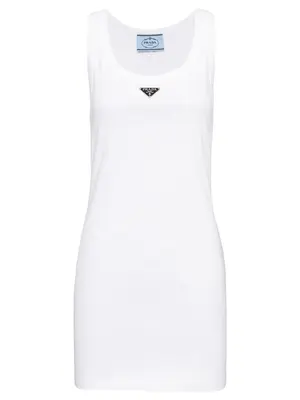Prada Logo-plaque Ribbed-knit Minidress - White