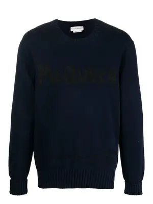 Alexander McQueen Intarsia-knit Logo Sweater - Blue