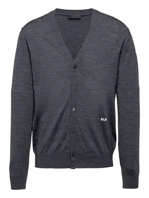 Prada V-neck Fine Knit Wool Cardigan - Grey