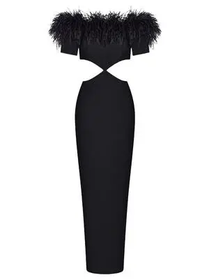 RASARIO Fringe Cut-out Maxi Dress - Black