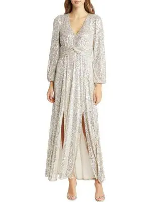 PISARRO NIGHTS Pisarro Nights Sequin Long Sleeve A-Line Gown