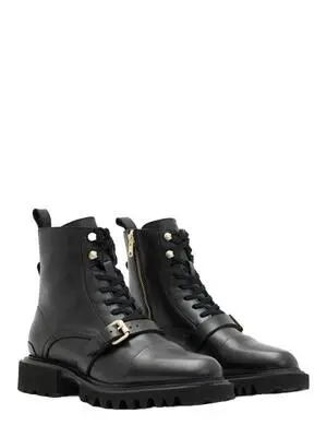 ALLSAINTS Tori Lug Sole Combat Boot - Black/warm Brass