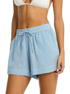 SEA LEVEL Cotton Gauze Cover-Up Shorts Cornflower