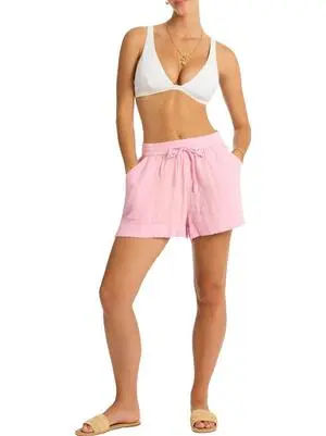 SEA LEVEL Cotton Gauze Cover-up Shorts - Pink