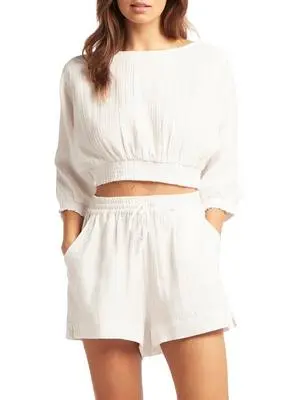 SEA LEVEL Cotton Gauze Cover-up Shorts - White