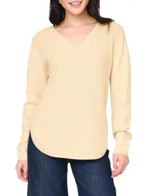 GIBSONLOOK V-neck Long Sleeve Ribbed Sweater - London Fog