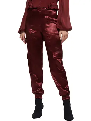 Guess GUESS Soundwave Textured Satin Cargo Trousers Mystic Wine