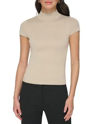 Dkny Cap Sleeve Mock Neck Sweater Pebble