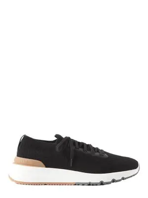 Brunello Cucinelli Leather-trimmed Stretch-knit Sneakers - Black