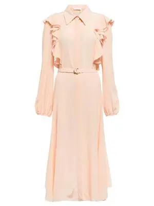 Chloé Ruffled Silk Shirt Dress - Pink
