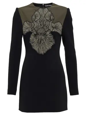 David Koma Macramé-detail Mini Dress - Black