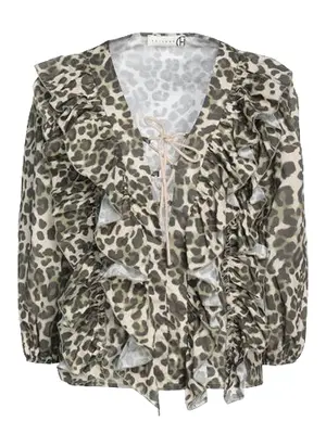 HAVEONE Leopard-print V-neck Top - Green
