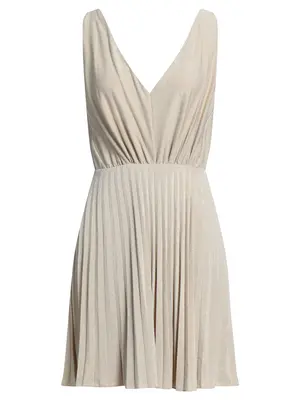 VANESSA SCOTT Mini Pleated Lamé Dress Beige