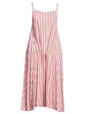 BLAUER. Midi Flared Striped Viscose Dress Red
