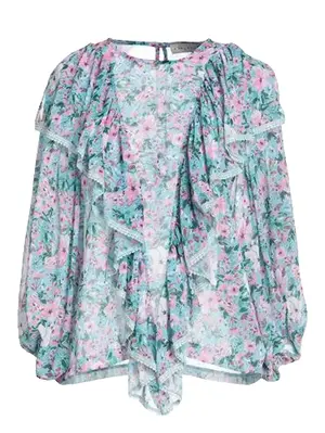 HAVEONE HAVEONE Ruched Floral-Print Top Sky Blue