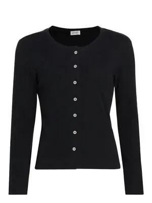 LESET Pointelle-knit Cotton Cardigan - Black