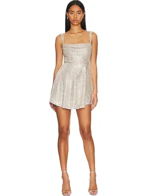 For Love & Lemons Candice Mini Dress In Metallic - Silver