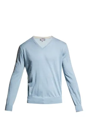 Neiman Marcus Neiman Marcus Extra Lightweight Wool-Cashmere V-Neck Sweater Light Blue