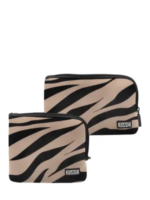 KUSSHI On The Go Pouch Set Zebra Beige