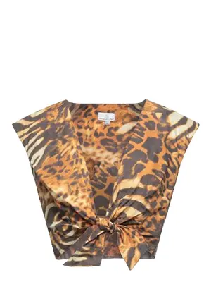 Miguelina Woven Leopard-print Crop Top - Orange