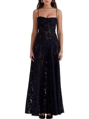 House Of Cb Seren Lace-up Back Gown - Black