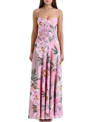 House Of Cb Seren Lace-up Back Gown - Pink Floral