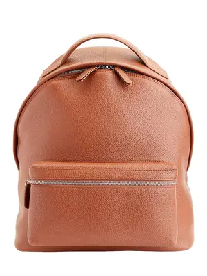 ROYCE NEW YORK Monogrammed Leather 13" Laptop Backpack - Tan