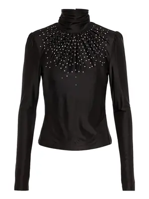Rabanne Embellished Turtleneck Top - Black