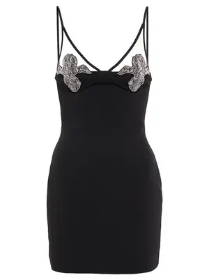 David Koma Mesh-panel Embellished Minidress - Black