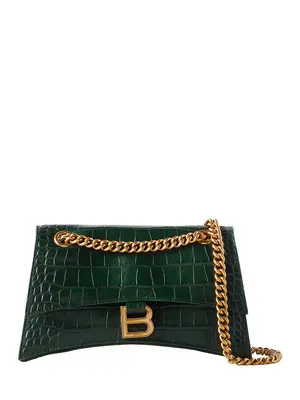 Balenciaga Balenciaga Crush Croc-Effect Leather Shoulder Bag Green