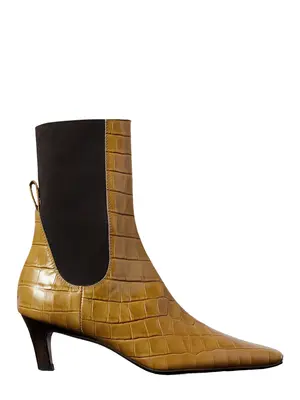 TOTEME The Mid Heel Croc-effect Leather Ankle Boots Neutrals
