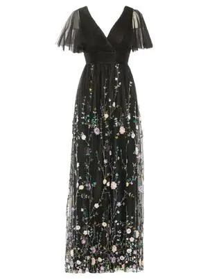 Mac Duggal Embellished Illusion V-neck Gown - Black Multi