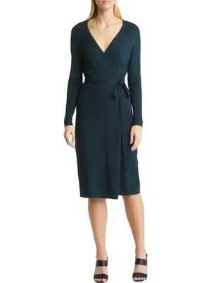 Anne Klein Long Sleeve Faux Wrap Dress - Juniper