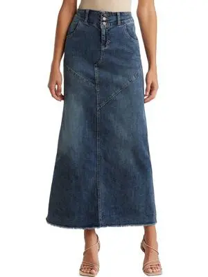 WASH LAB DENIM Wash Lab Denim Pieced Maxi Skirt Shine Blue