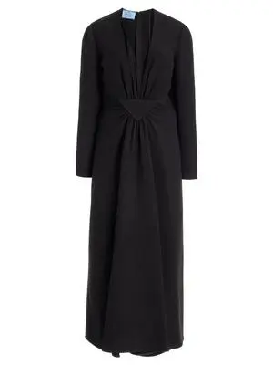 Prada Long Deep V-neck Cady Maxi Dress - Black