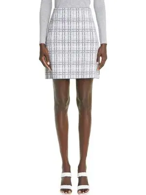 St. John Pixelated Plaid Jacquard Miniskirt - Ecru/navy Multi