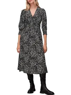 Whistles Shadow Leopard Print Shirred Dress - Black/multi