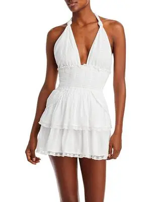 LoveShackFancy Deanna Cotton Halter Mini Dress - True White