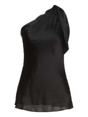 Atos Lombardini Acetate And Silk One-Shoulder Top Black
