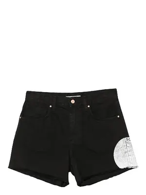 DON THE FULLER Denim Shorts With Print And Raw-cut Hem - Black