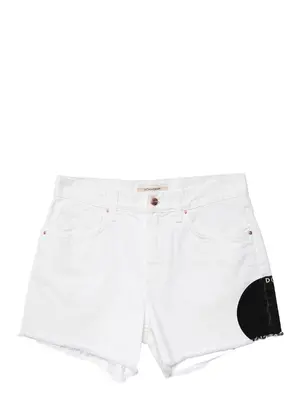 DON THE FULLER Denim Shorts With Print And Raw-Cut Hem White