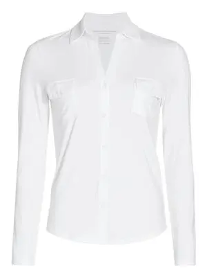 Majestic Filatures Soft Touch Long-sleeve Pocket Shirt Blanc