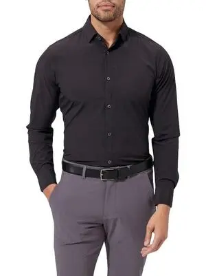 Mizzen+main Leeward Trim Fit Solid Performance Button-up Shirt - Black