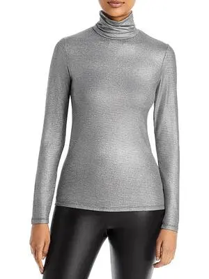 Majestic Filatures Metallic Turtleneck Top - Anthracite Chine